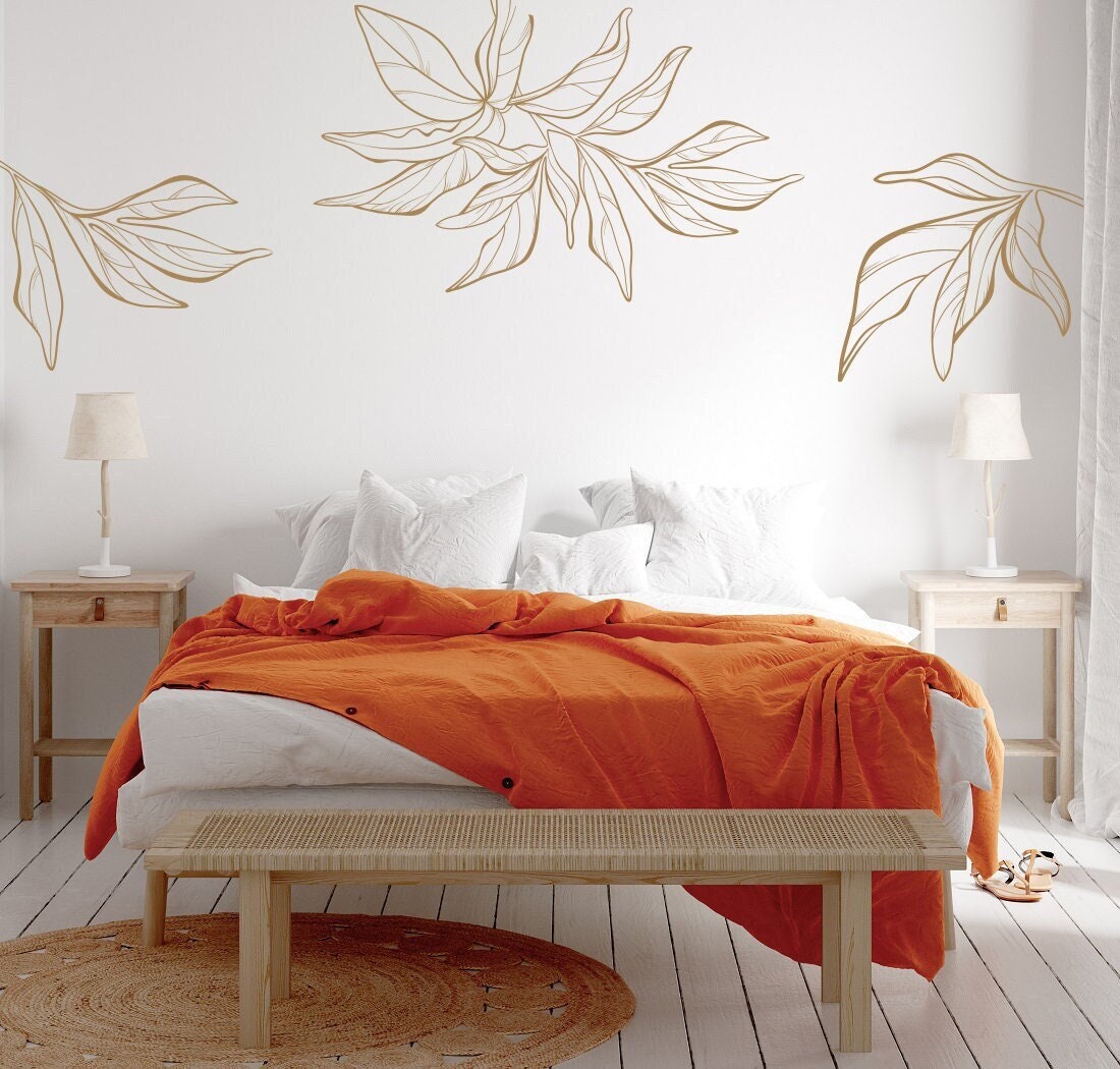 Set of 3 Leaves Wall Decal Line Art Plants Wall Decor Leaves - Etsy