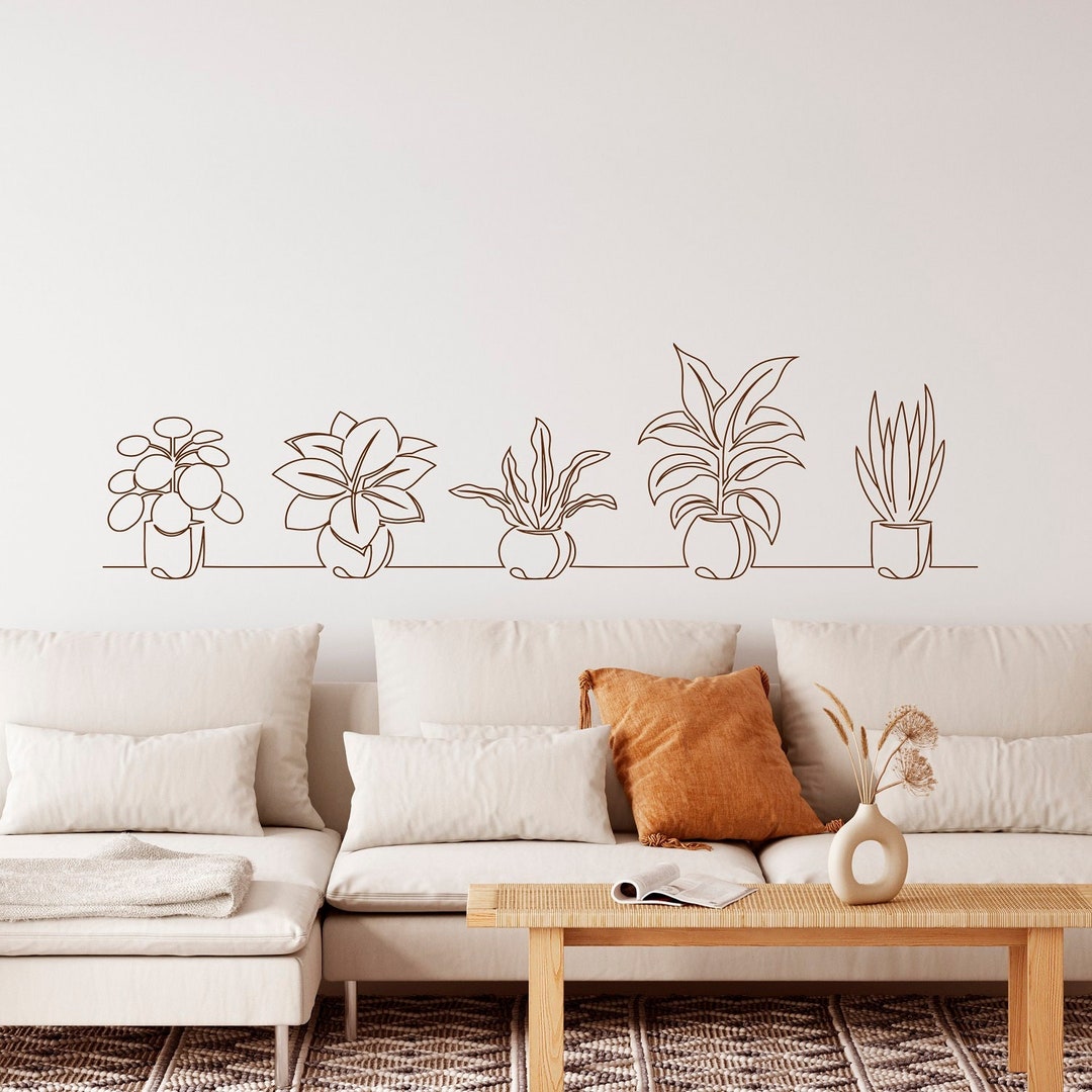 Botanical Plants Wall Decal, Potted Plant Decor, Plant in the Pot ...