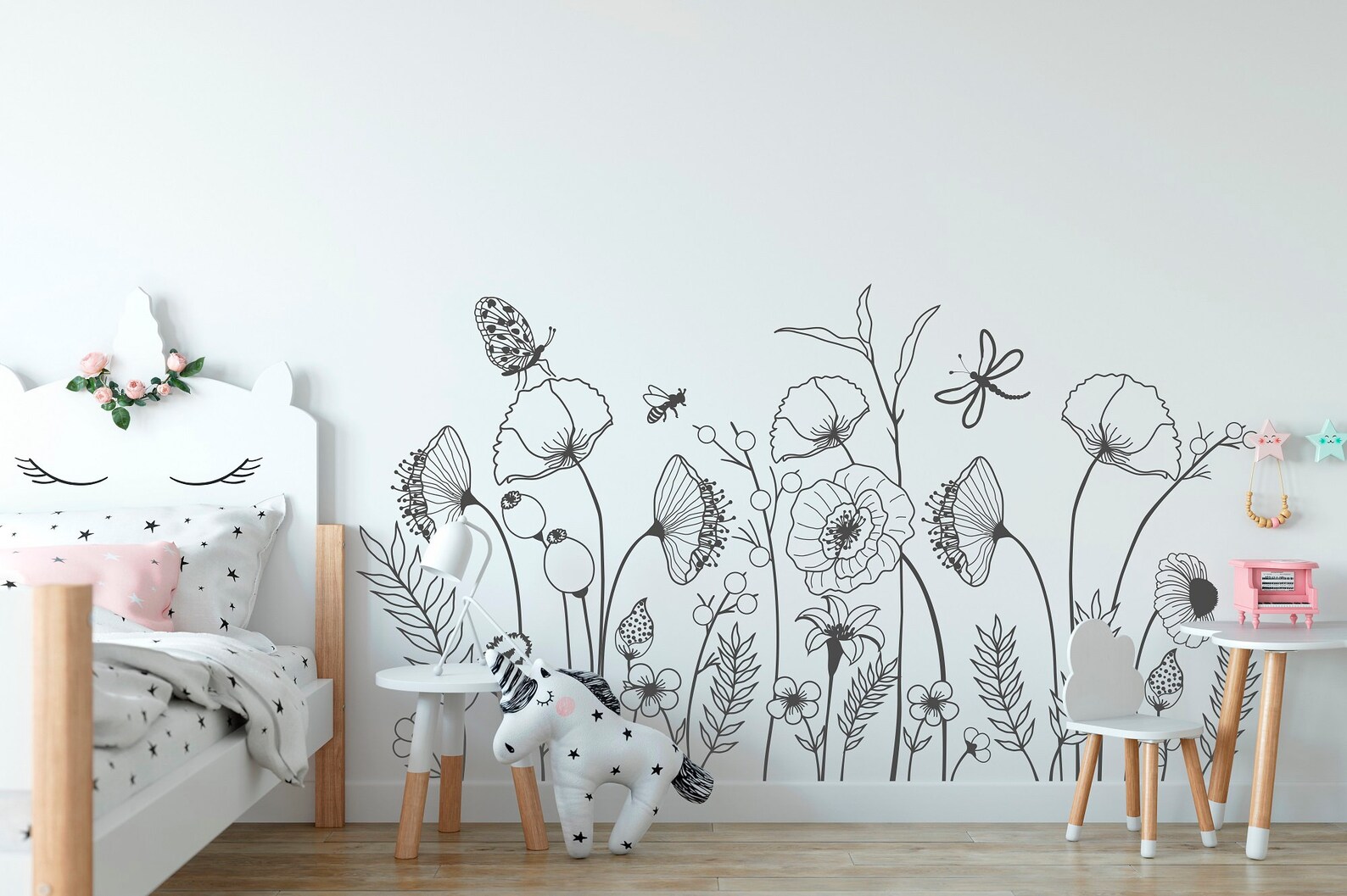 Handdrawn Flowers Wall Decal Wildflowers Garden Wall Decor - Etsy