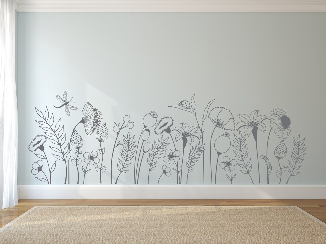 Wildflowers Border Wall Decal Garden Wall Sticker Floral - Etsy