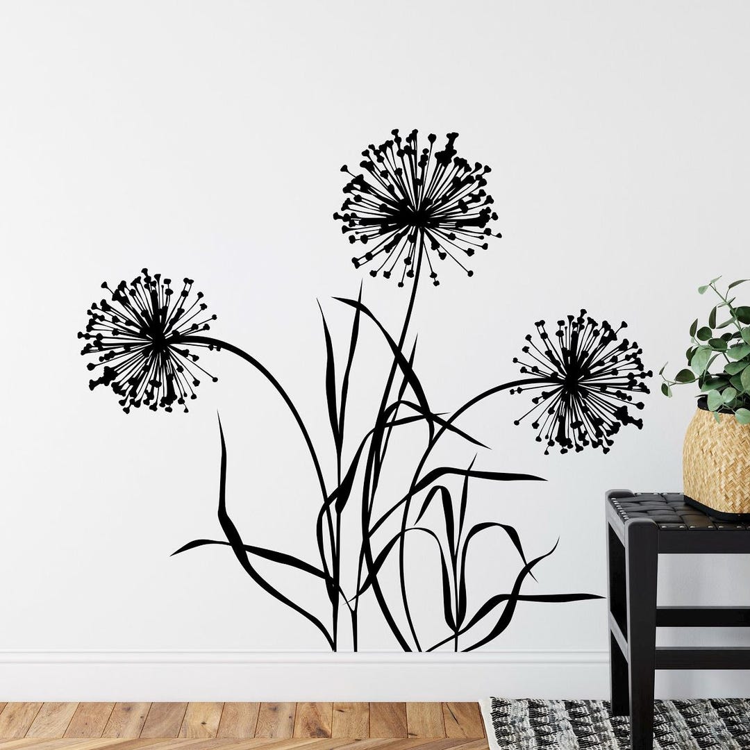 Dandelion Wall Art Decal, Dandelion Flower Wall Sticker, Floral Decals ...