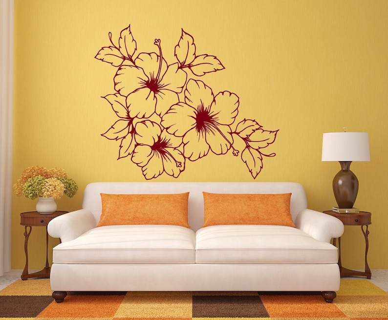 Hibiscus Flower Wall Decal Hibiscus Wall Sticker Plants Wall - Etsy