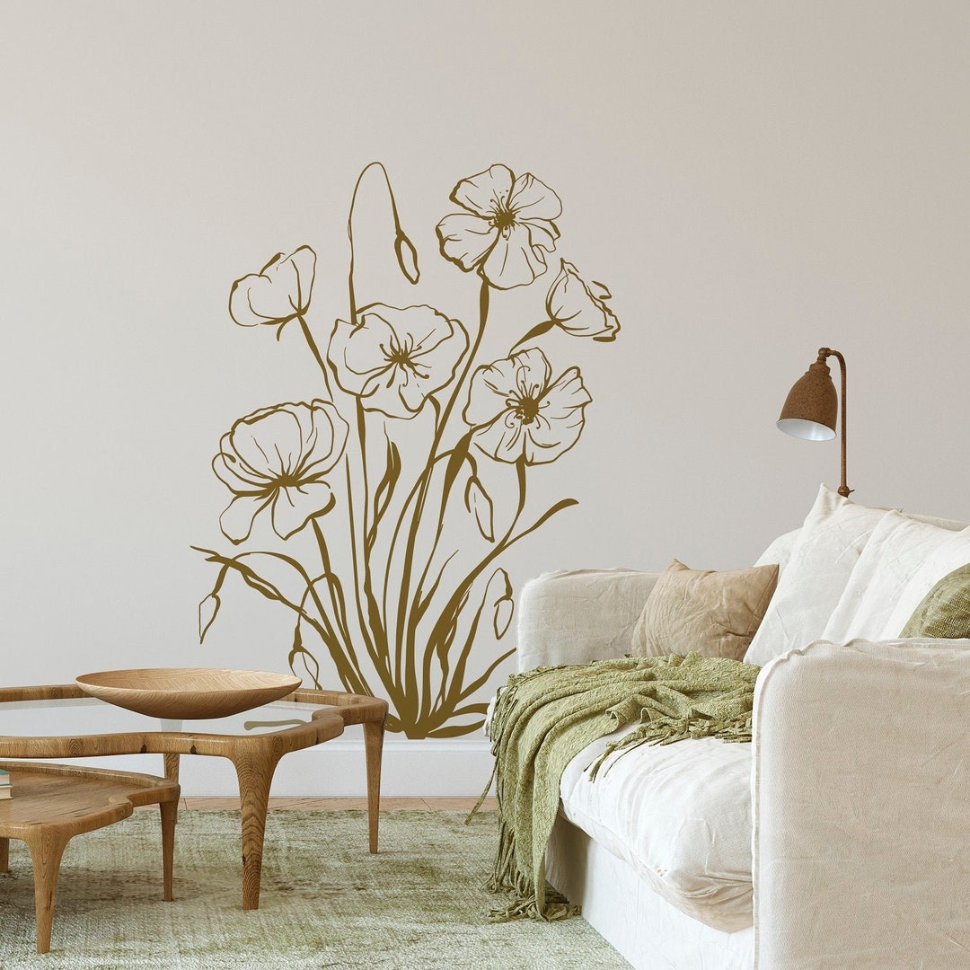 Poppy Wall Art Decal, Poppy Flower Wall Sticker, Floral Decals for ...