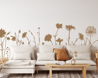 Handdrawn Flowers Wall Decal Wildflowers Garden Wall Decor - Etsy