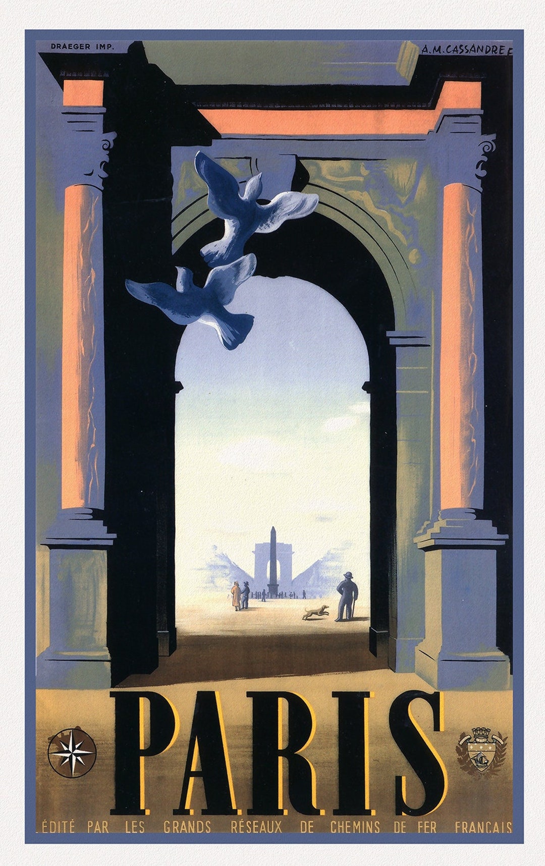 Paris, 1935 V. II, une affiche de voyage sur toile de coton épaisse ...