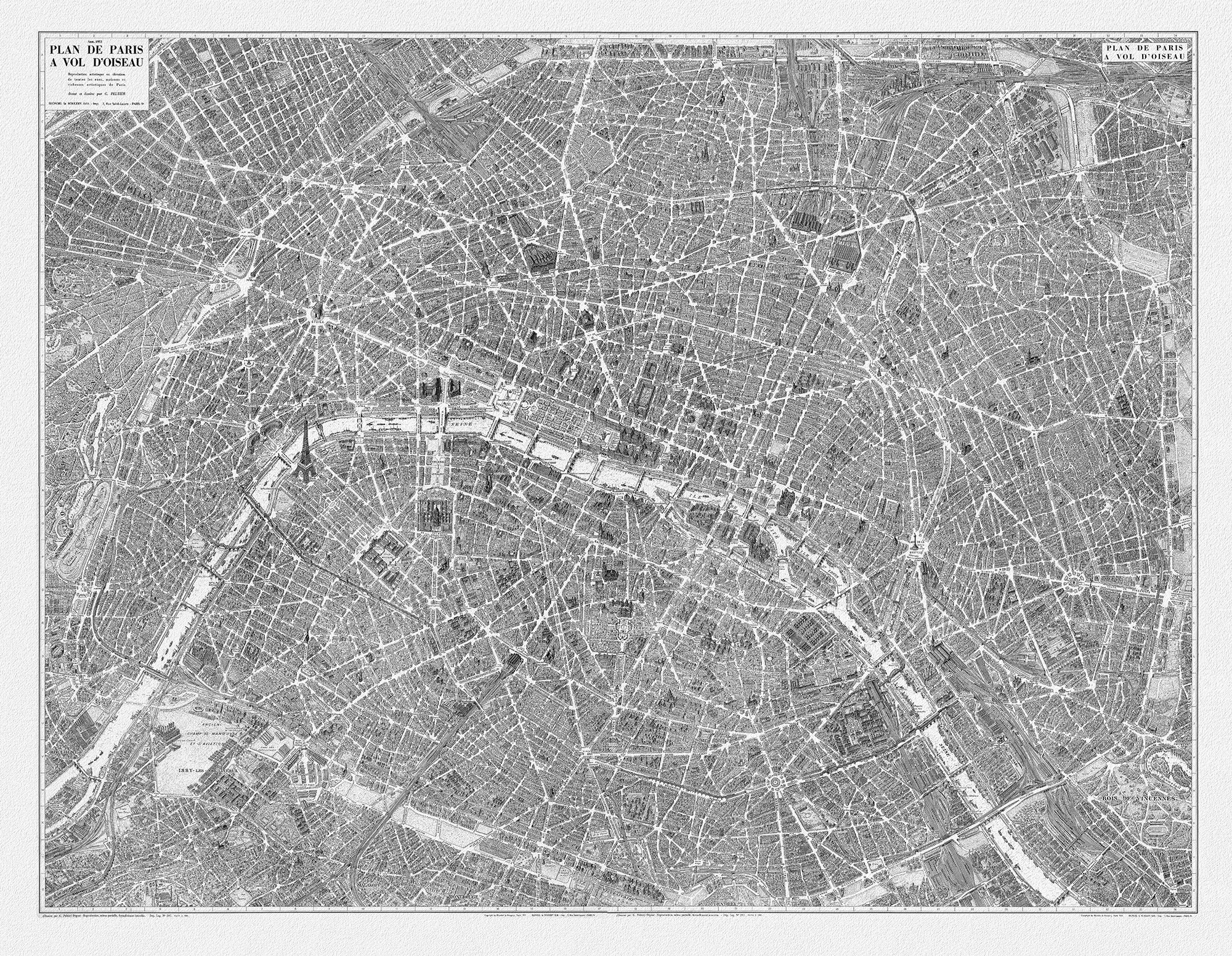 Peltier Composite Plan De Paris A Vol D'Oiseau 1953 | Etsy
