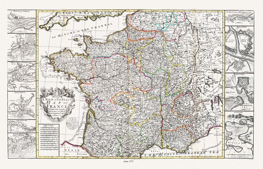 Willdey A New and Exact Map of France 1717 Carte Sur Toile - Etsy