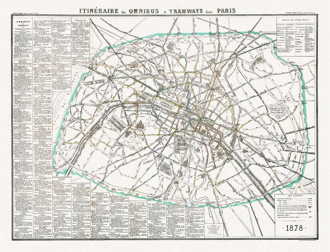 Garnier Freres, Itinéraire Des Omnibus Et Tramways Dans Paris, 1878 - Etsy