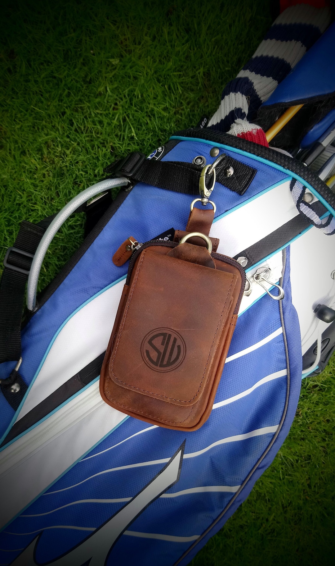 Personalised Leather Golf Valuables Bag - Laser Engraved Text or Logo ...