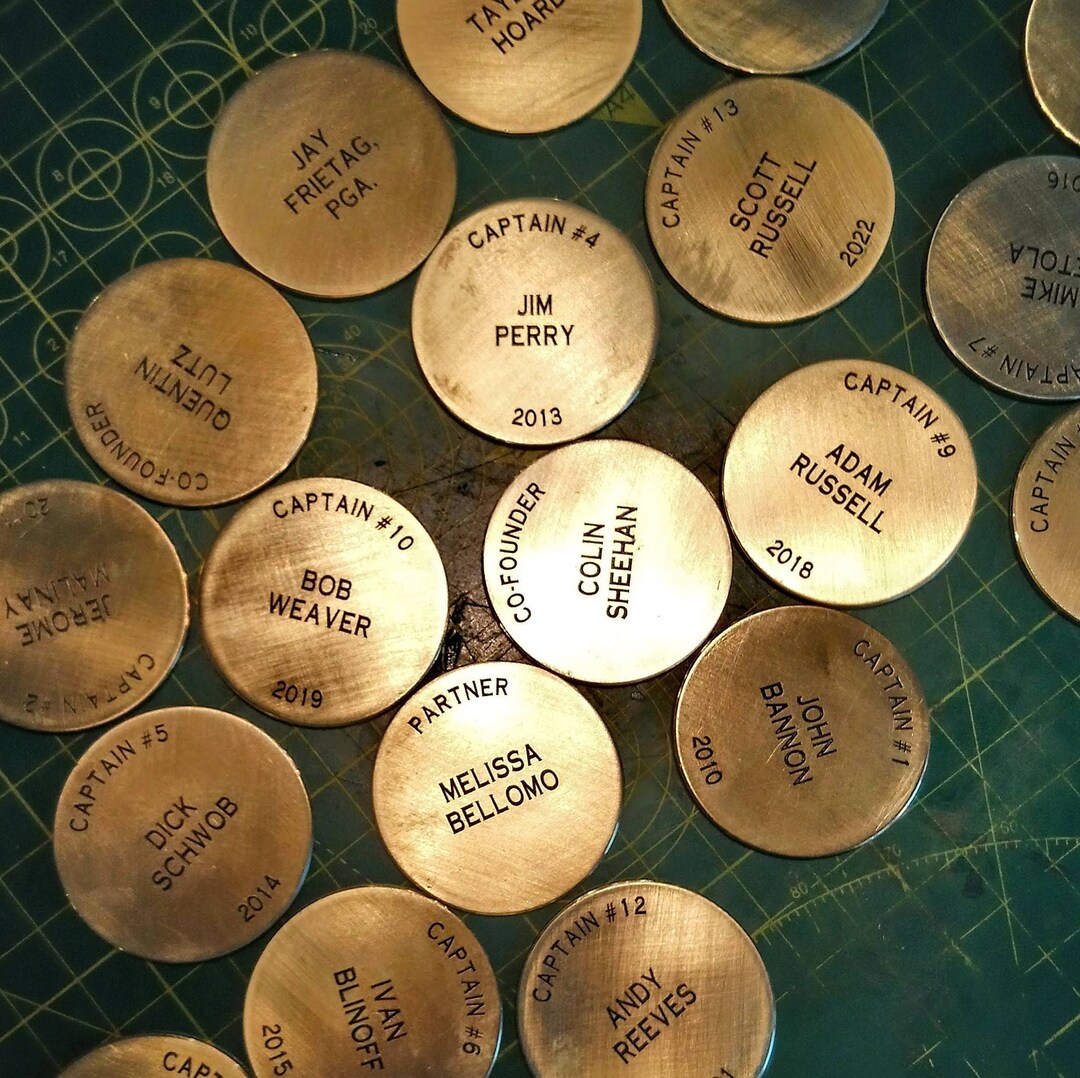 Personalised Brass Golf Ball Marker Laser Engraved Custom Text or Logo ...