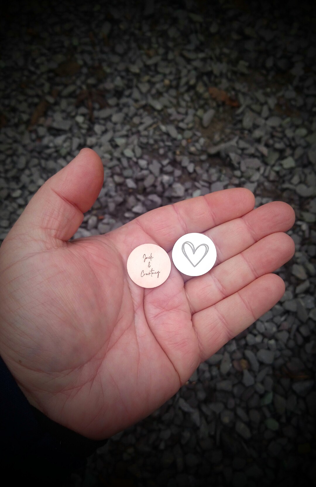 Couples Personalised Love Tokens Copper & Steel Engraved Text Heart ...