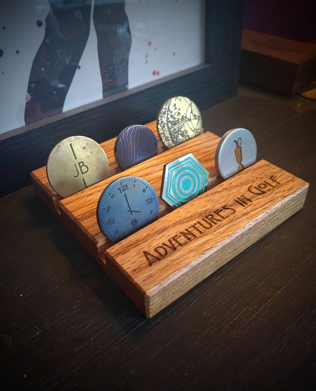 Oak Wood Golf Ball Marker, Pitch Tool Display Stand - Laser Engraved ...