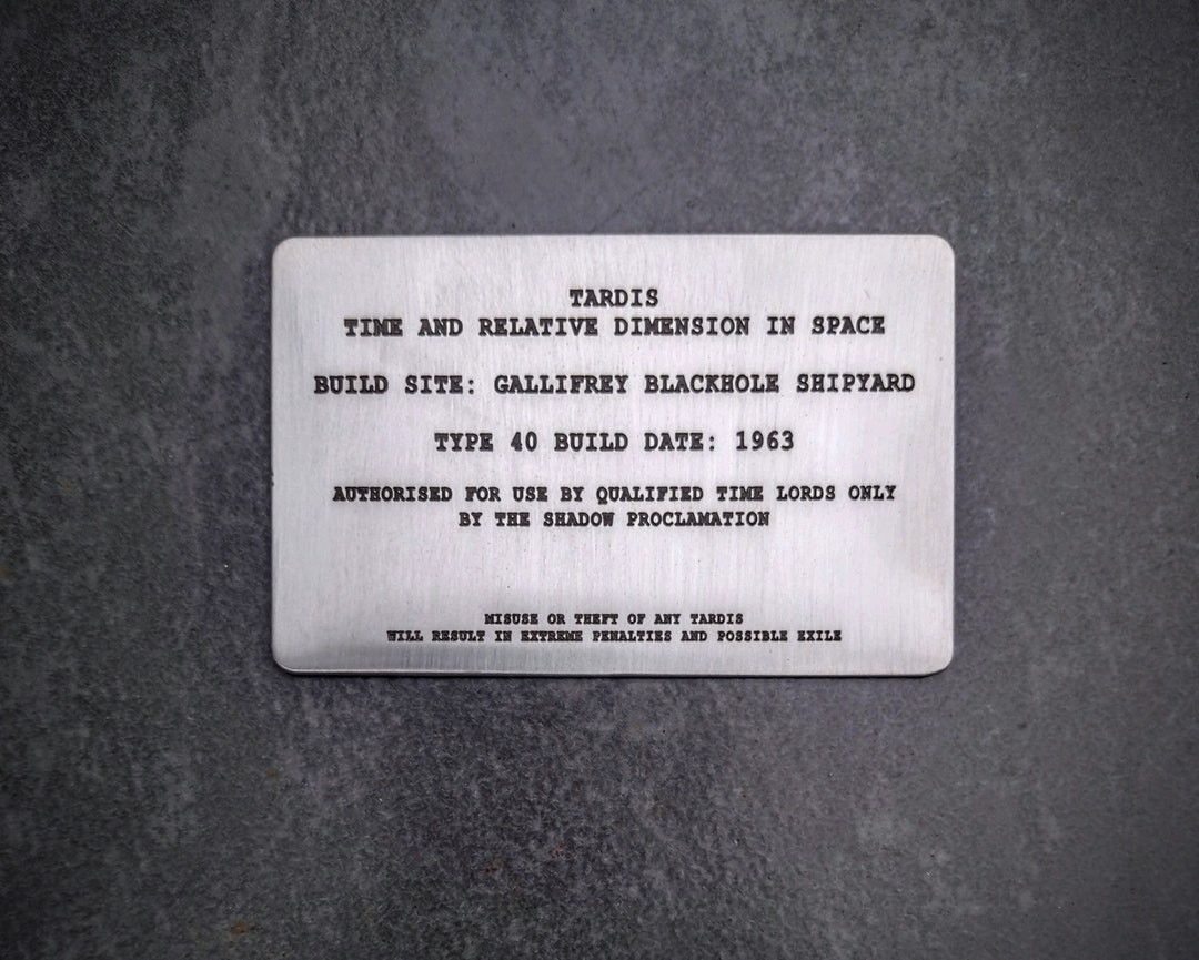 Stainless Steel TARDIS Type 40 Build Plaque. Laser Engraved Doctor Who ...