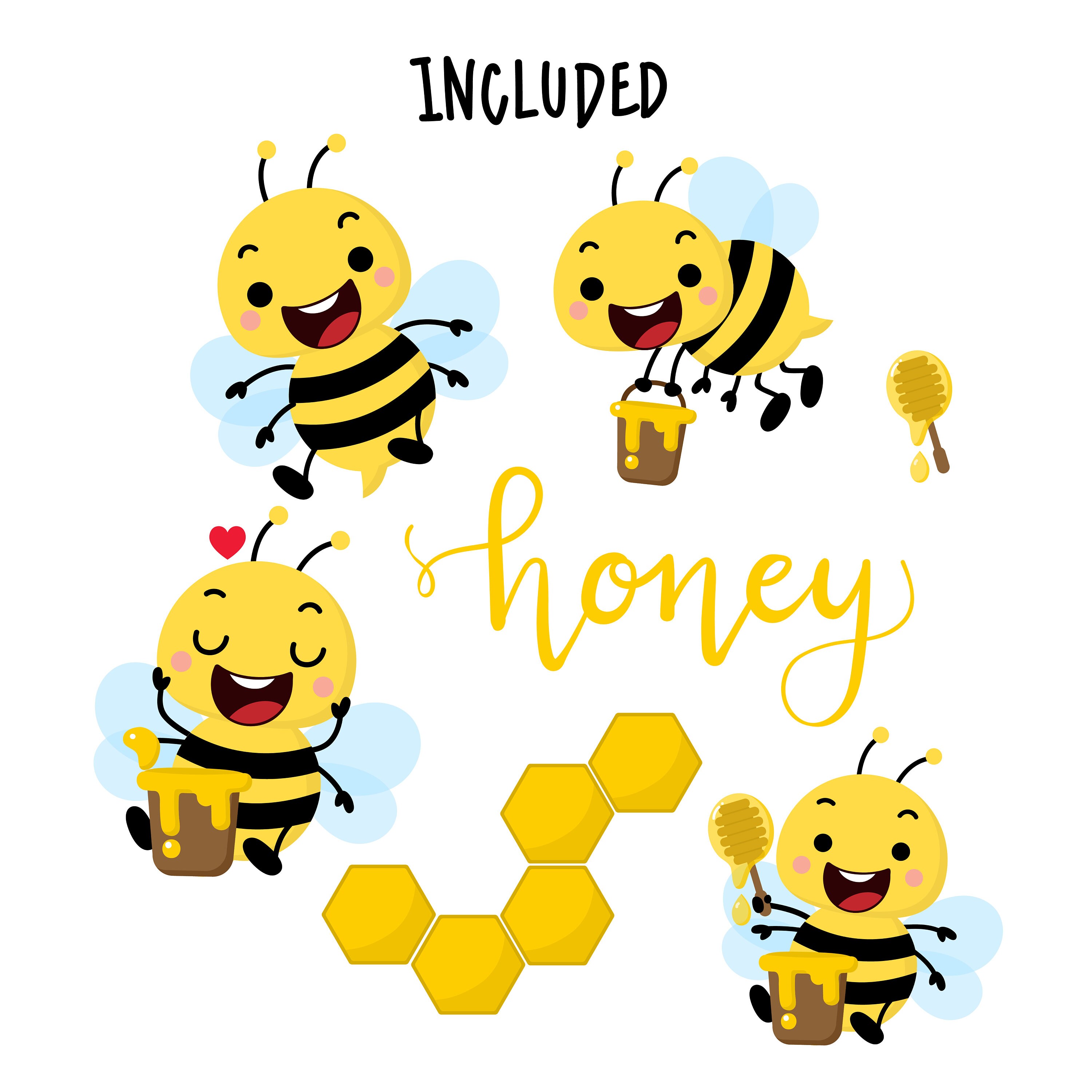 Cute Bees and Honey 7 Clipart. Cartoon in JPEG, PNG and EPS File - Etsy