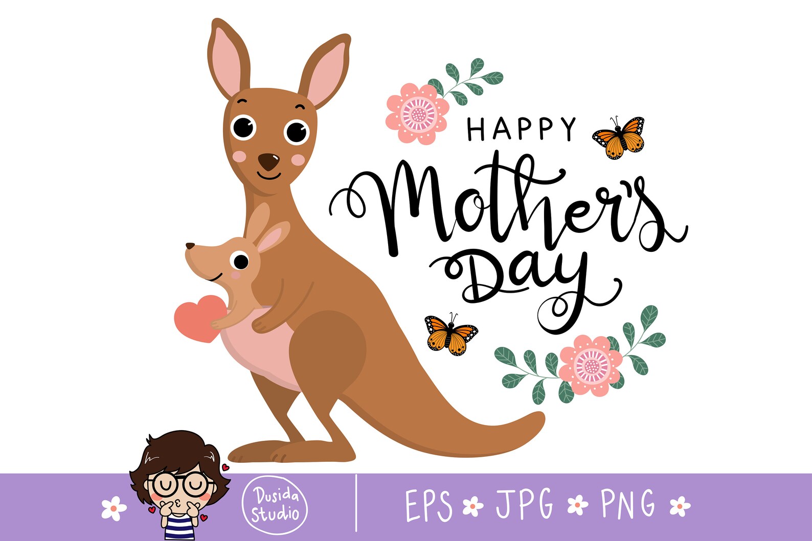 Happy Mother's Day with cute kangaroo and joey | Etsy