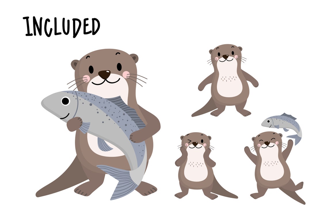 Cute Otter 4 Clipart. Animal Wildlife in JPEG, PNG and EPS File - Etsy