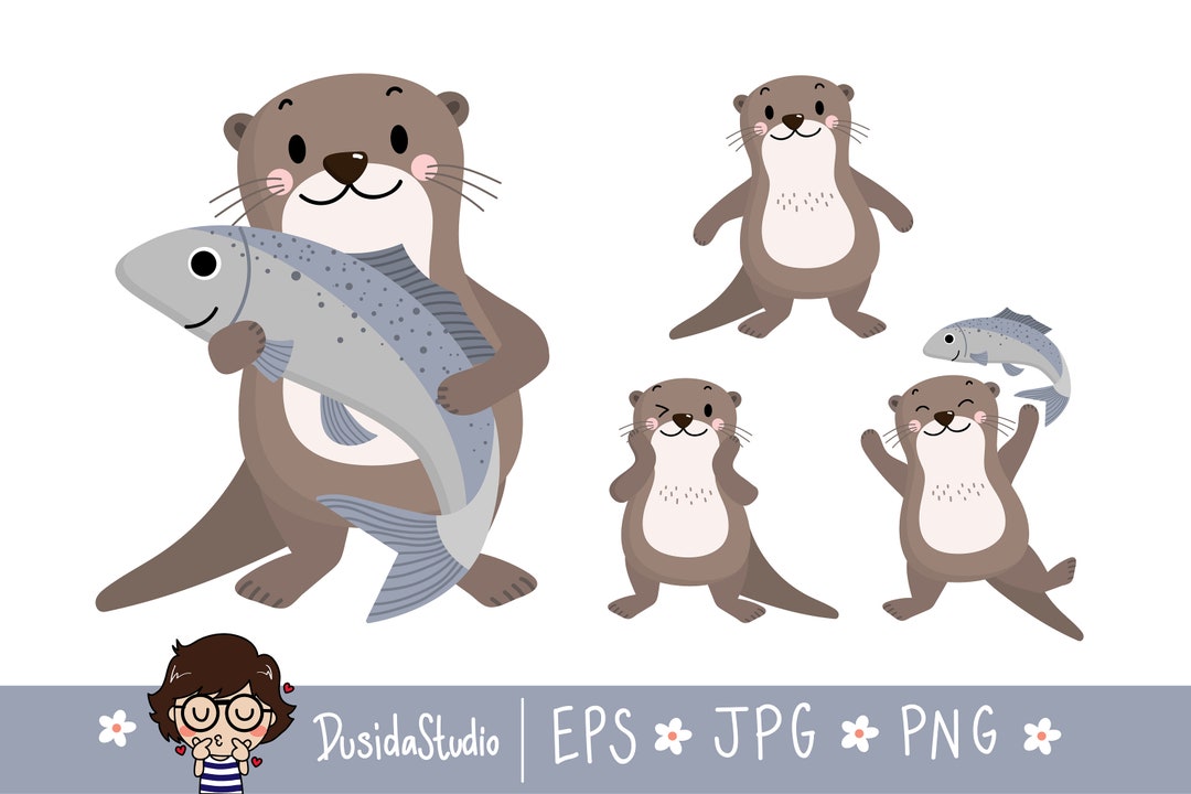 Cute Otter 4 Clipart. Animal Wildlife in JPEG, PNG and EPS File - Etsy