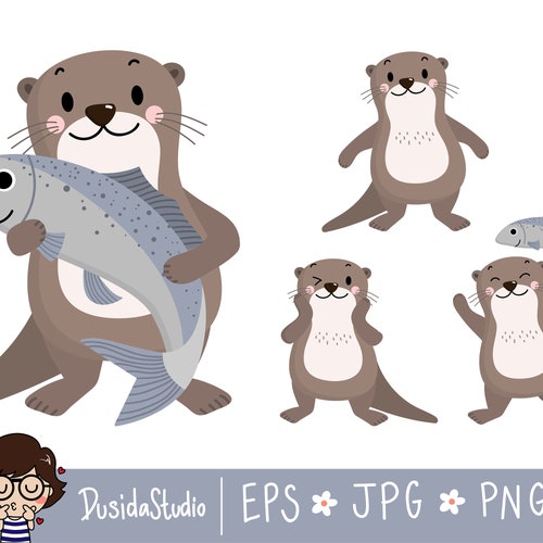 Cute Otter 4 Clipart. Animal Wildlife in JPEG PNG and EPS | Etsy