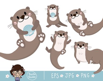 Cute Otter Clipart, Wildlife Animal Graphics (PNG, JPG, EPS) - Etsy