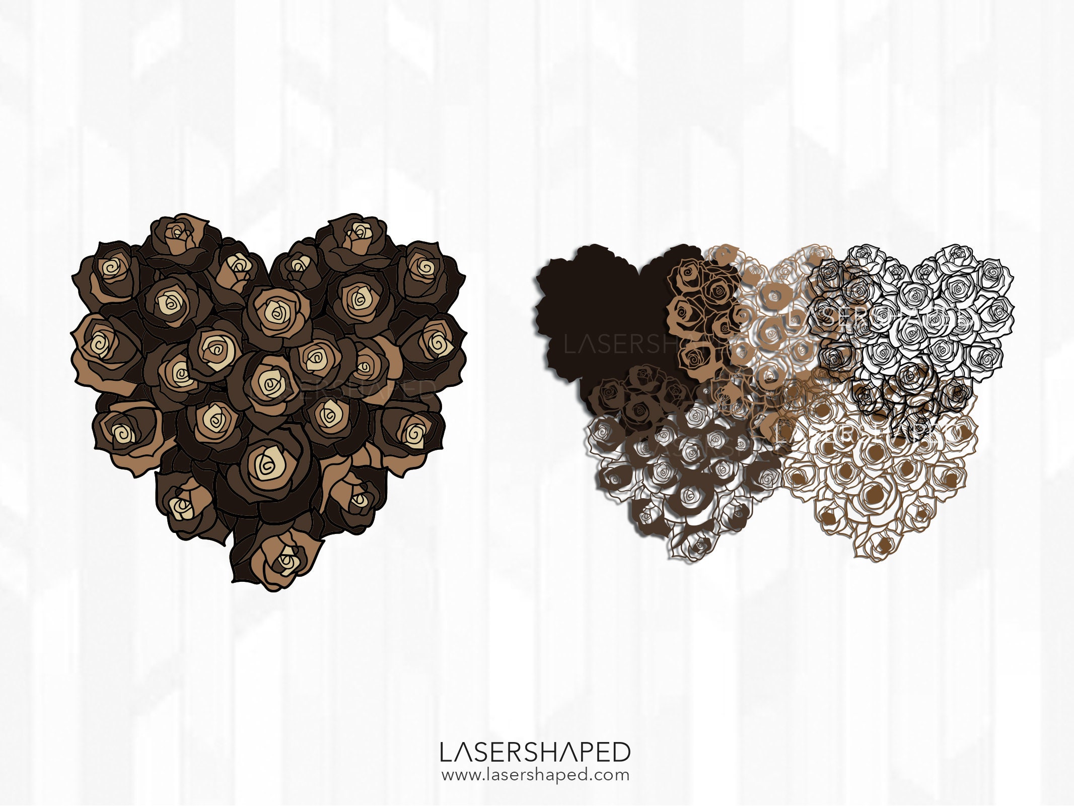Roses Bear Heart Bundle SVG, Roses Multilayered Cutting File, Laser Cut ...