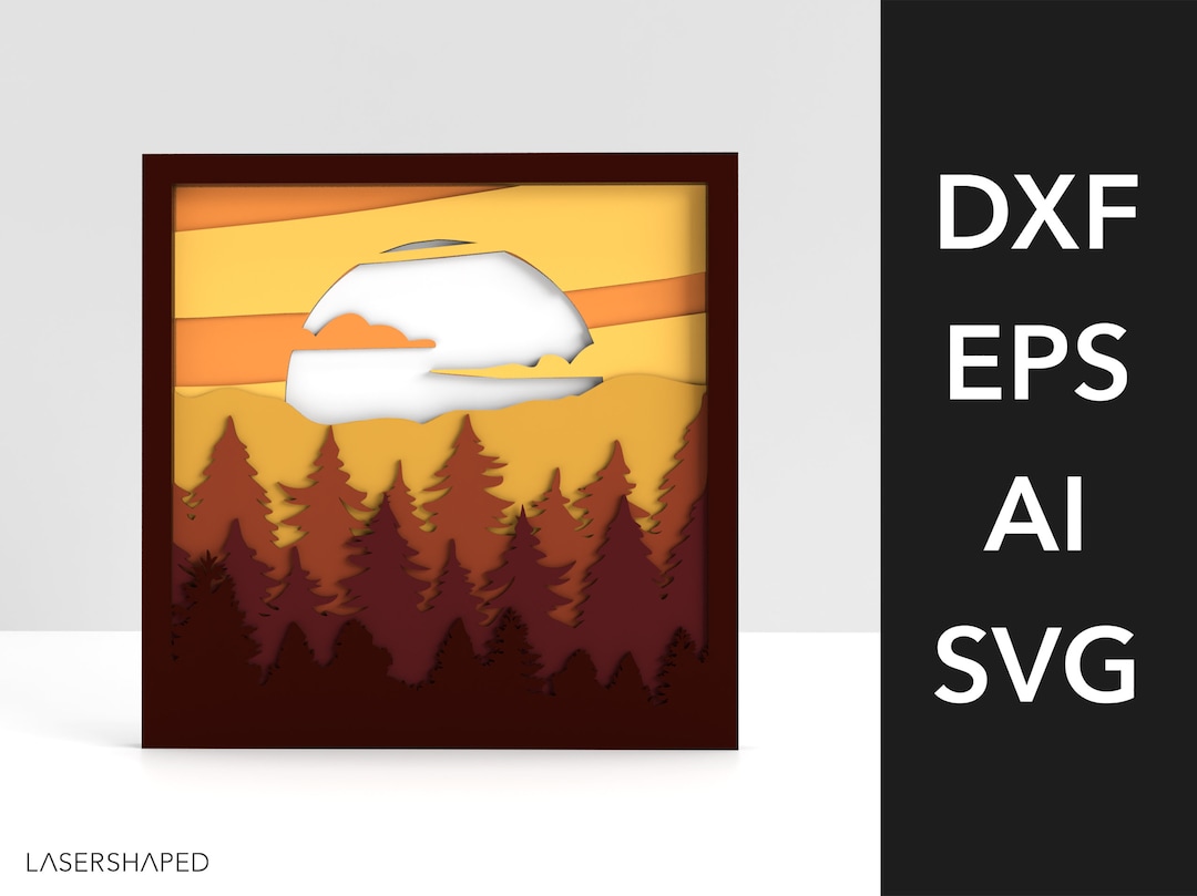 Sunrise DXF File, Forest Multilayered Cutting File, Laser Cut File ...