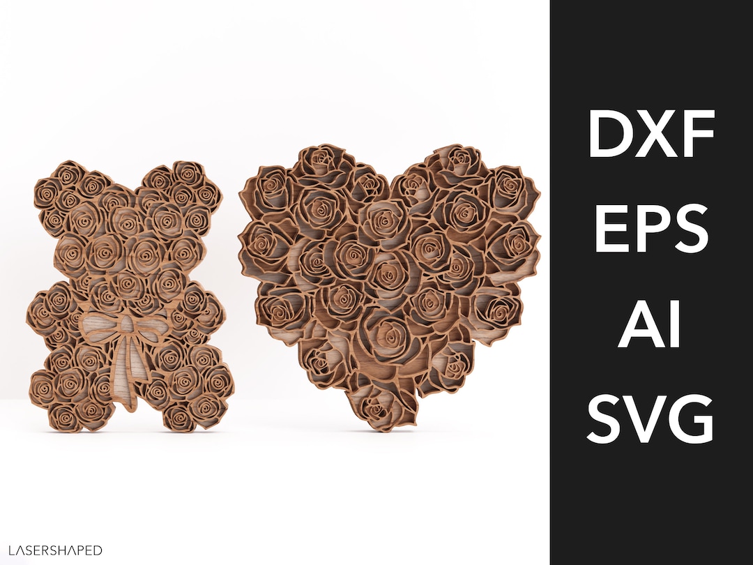 Roses Bear Heart Bundle SVG, Roses Multilayered Cutting File, Laser Cut ...