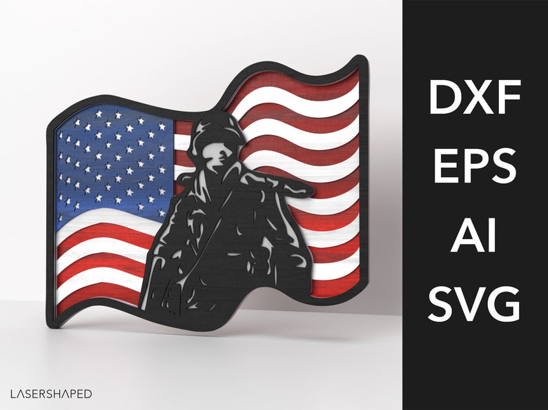 American Flag Soldier SVG Vector File, Army Multilayered Cutting File ...