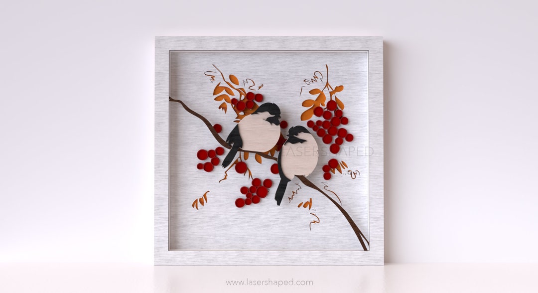 Small Birds Layered File, Birds Laser Cut Files, 3D Finch on the Branch ...