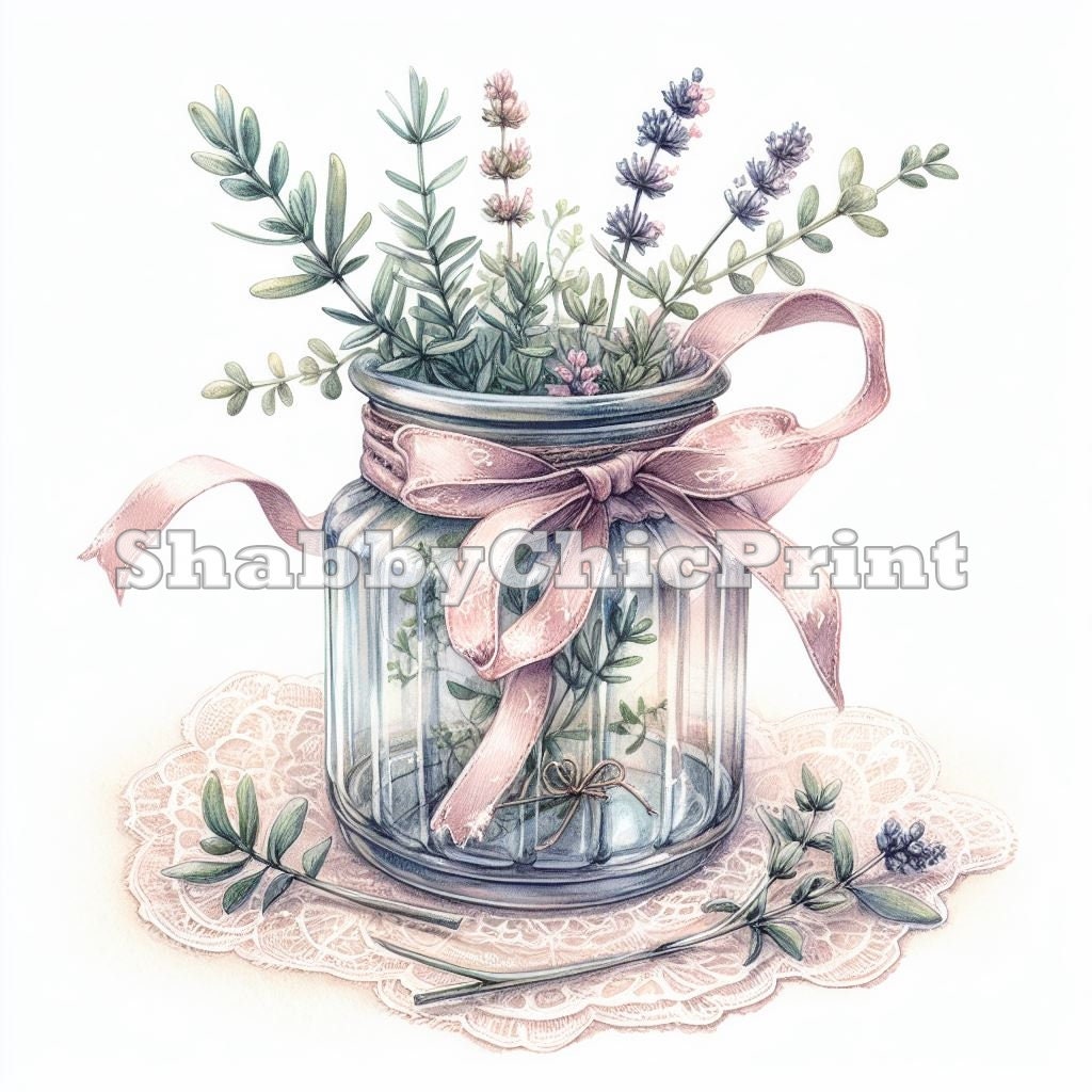Shabby Chic Glass Jars, Printable Watercolor, Vintage Images, Aged Jars ...