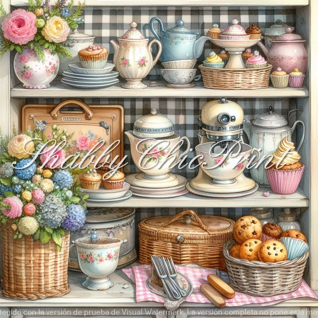 Shabby Chic Kitchen Cabinet Clipart Pack, Watercolor, Decoupage Crafts ...