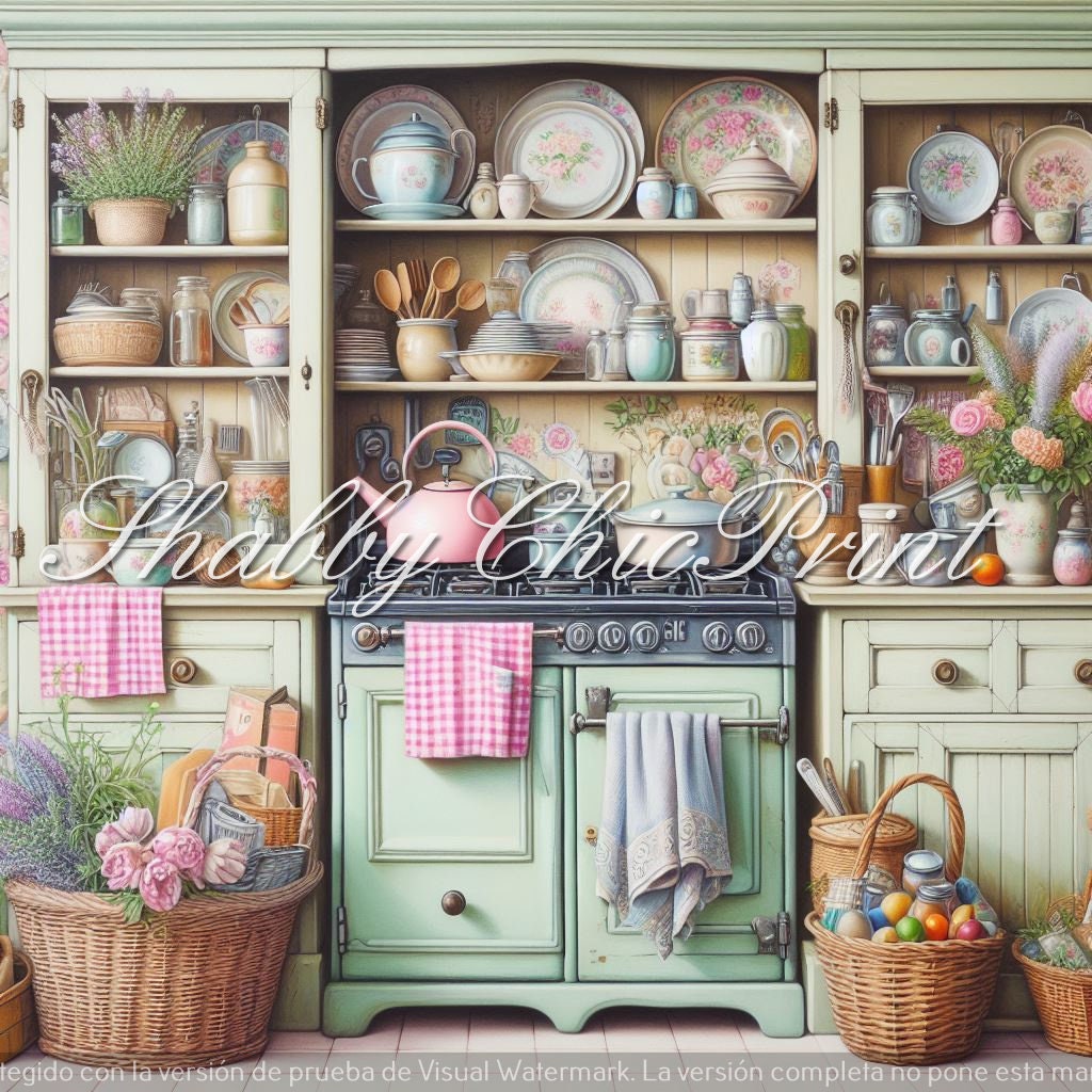 Shabby Chic Kitchen Cabinet Clipart Pack, Watercolor, Decoupage Crafts ...
