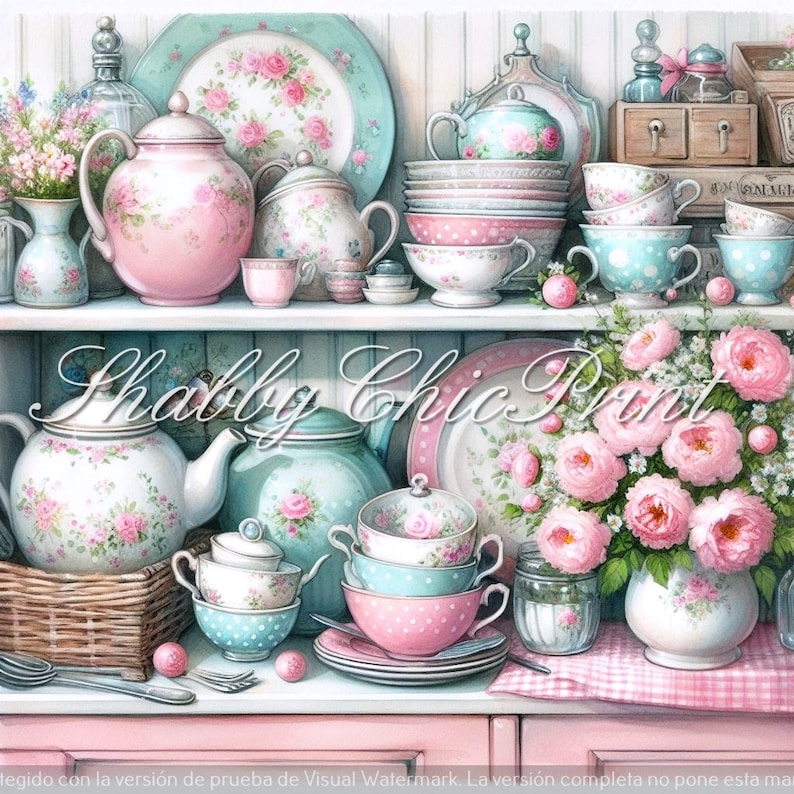 Shabby Chic Kitchen Cabinet Clipart Pack, Watercolor, Decoupage Crafts ...
