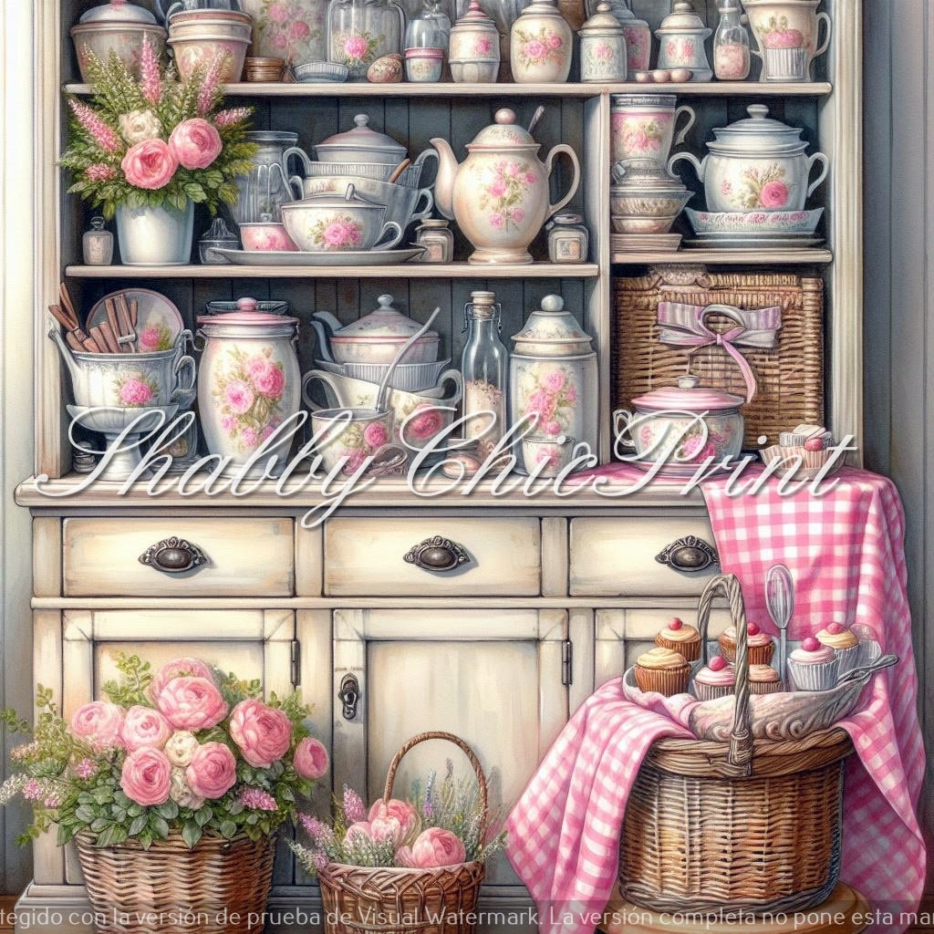 Shabby Chic Kitchen Cabinet Clipart Pack, Watercolor, Decoupage Crafts ...