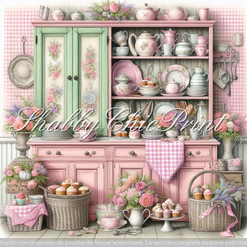 Shabby Chic Kitchen Cabinet Clipart Pack, Watercolor, Decoupage Crafts ...
