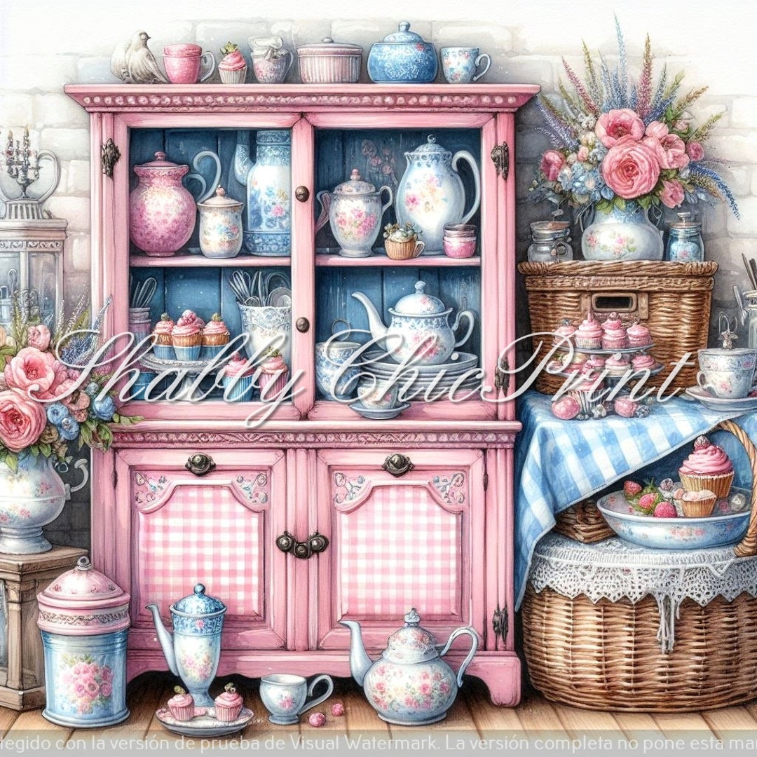 Shabby Chic Kitchen Cabinet Clipart Pack, Watercolor, Decoupage Crafts ...