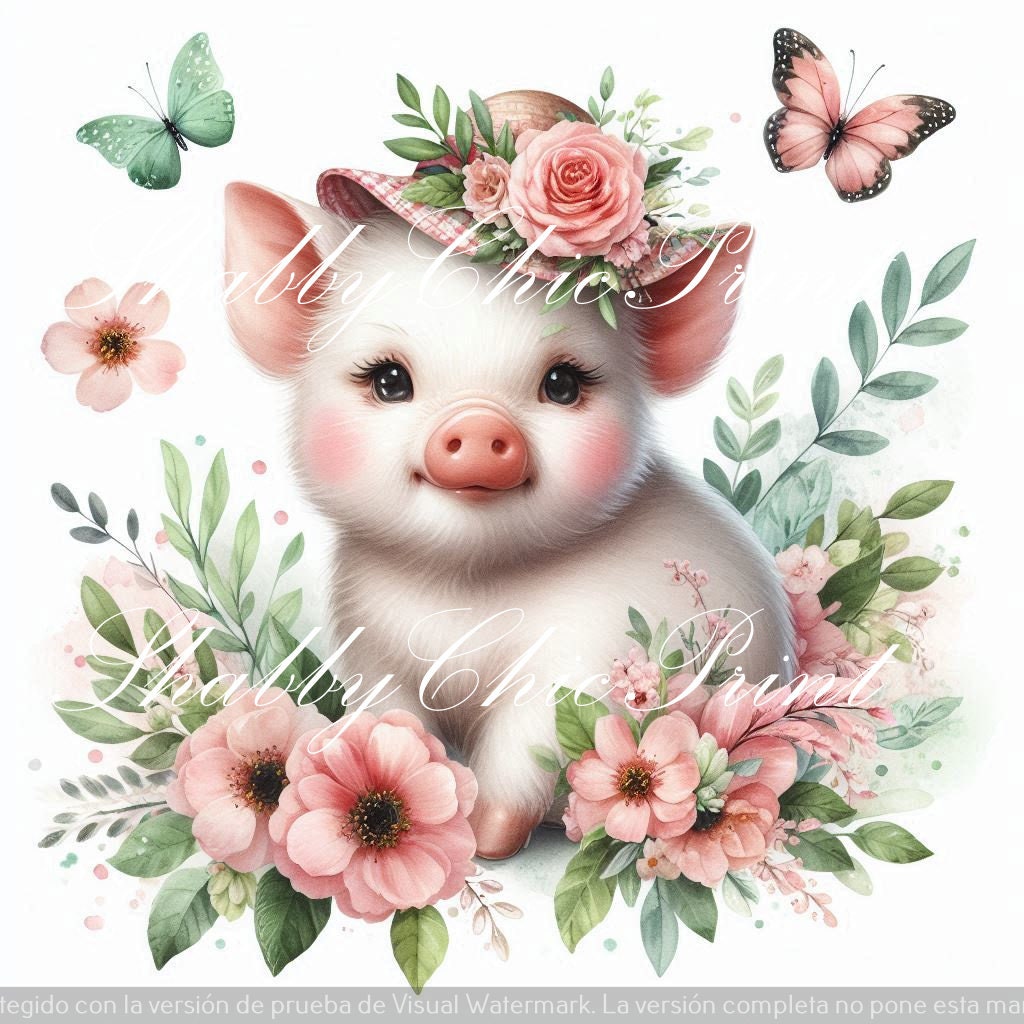 Watercolor, Png, Shabby Chic, Little Pig, Farm Animals for Junk ...