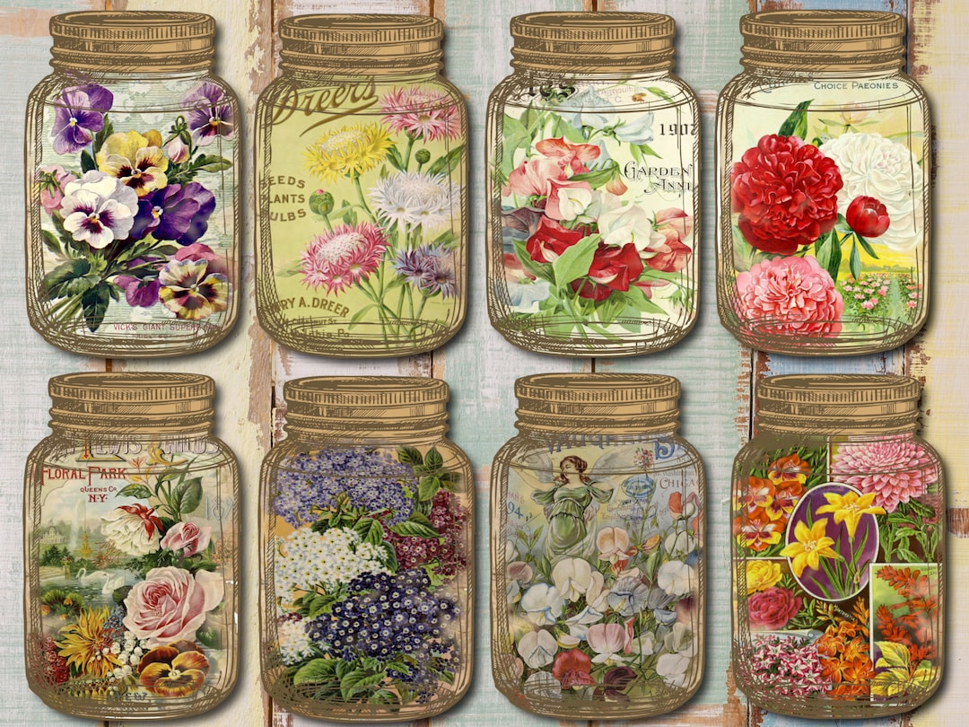 Junk Journal Printable, Digital Mason Jar Tags Ephemera, Fussy Cut ...