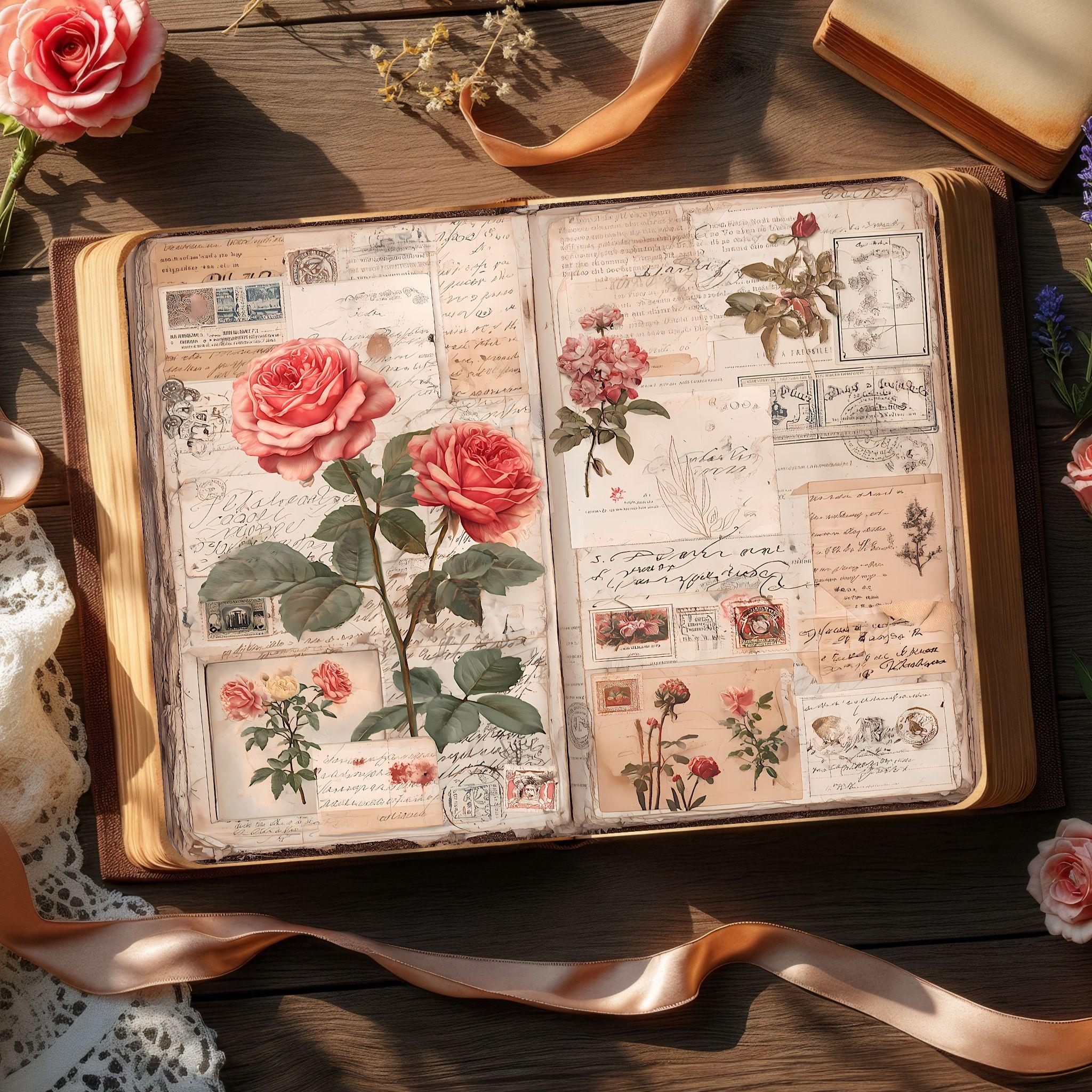 Vintage Roses Junk Journal Double-page Spread (digital Download ...