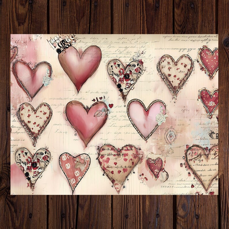 Vintage Valentine Papers – Pink Hearts Shabby Chic Junk Journal ...