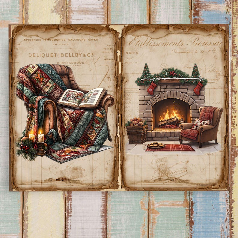 Cozy Vintage Christmas Digital Paper Kit | 5 Scrapbooking Pages | Junk ...