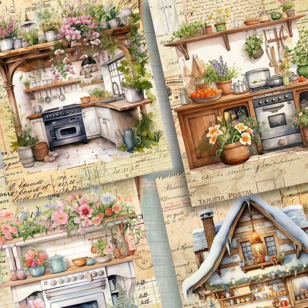 Cozy Kitchen Junk Journal Pages, Digital Scrapbook Paper Kit ...