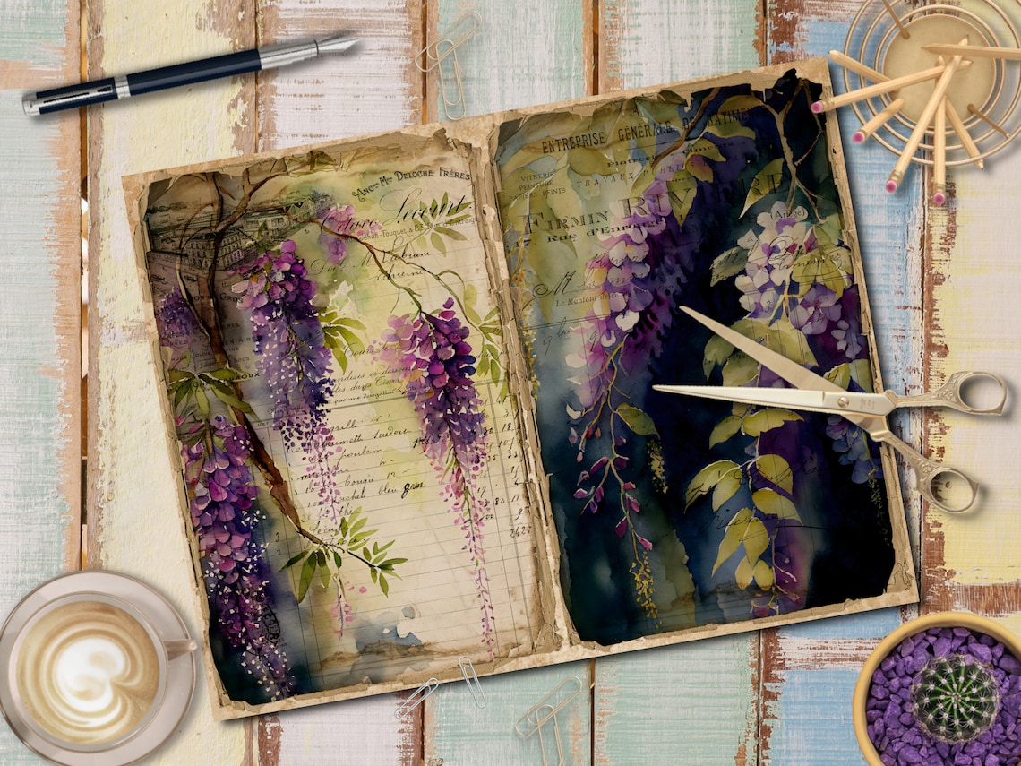 Chinese Wisteria Journal Kit Vintage Journal Pages Flower - Etsy