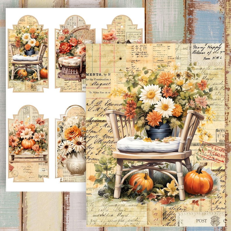 Vintage Autumn Junk Journal Kit – Fall Ephemera, Pumpkin Cards (digital ...