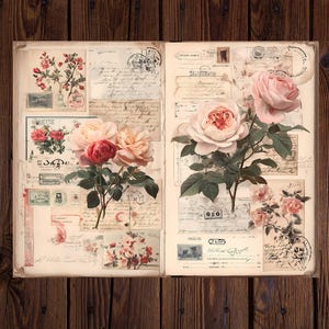 Vintage Roses Junk Journal Double-page Spread (digital Download ...