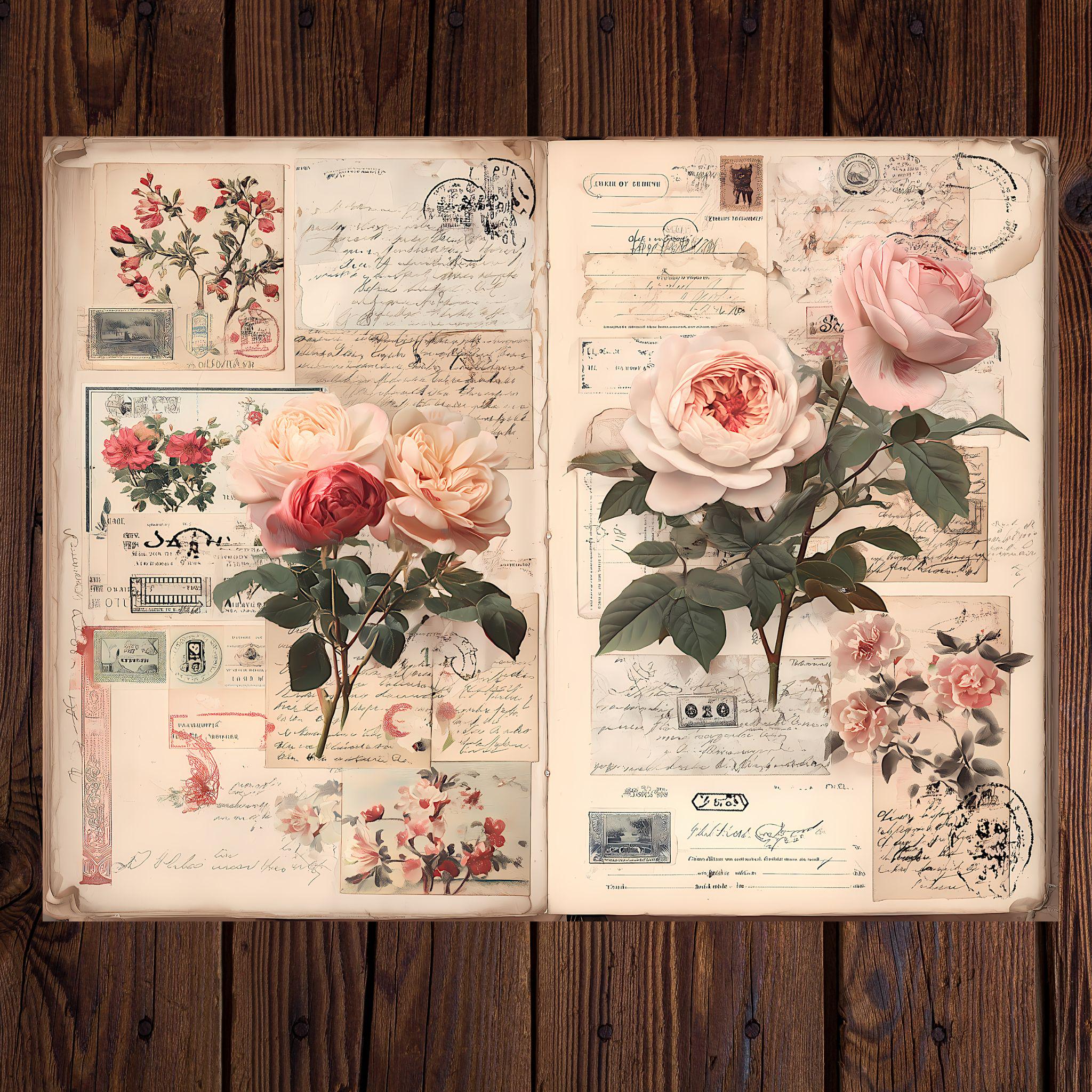 Vintage Roses Junk Journal Double-page Spread (digital Download ...