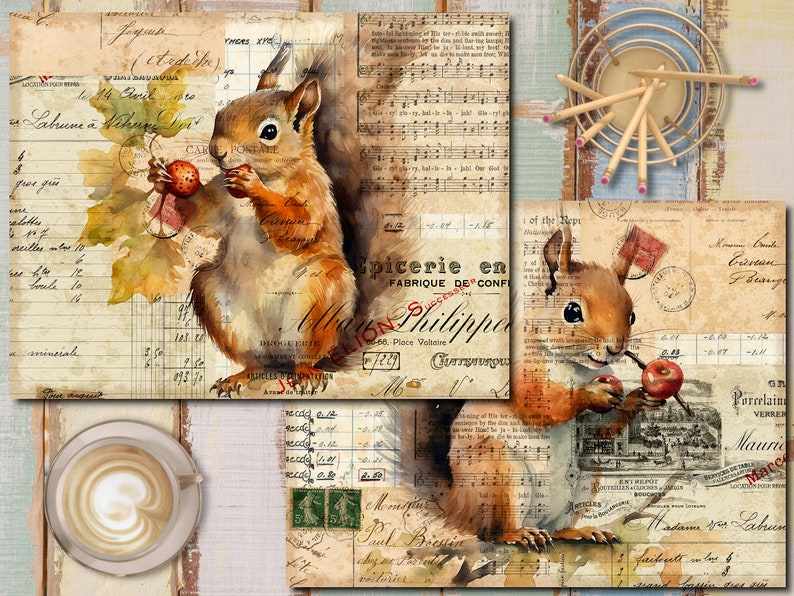 Squirrel Vintage Journal Papers: Printable Digi Kit (digital Download ...
