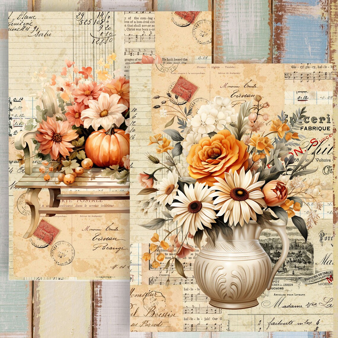 Vintage Autumn Junk Journal Kit – Fall Ephemera, Pumpkin Cards (digital ...
