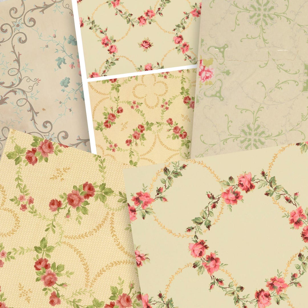 DIGITAL Antique Wallpaper Junk Journal Kit – Vintage Paper Patterns Set ...
