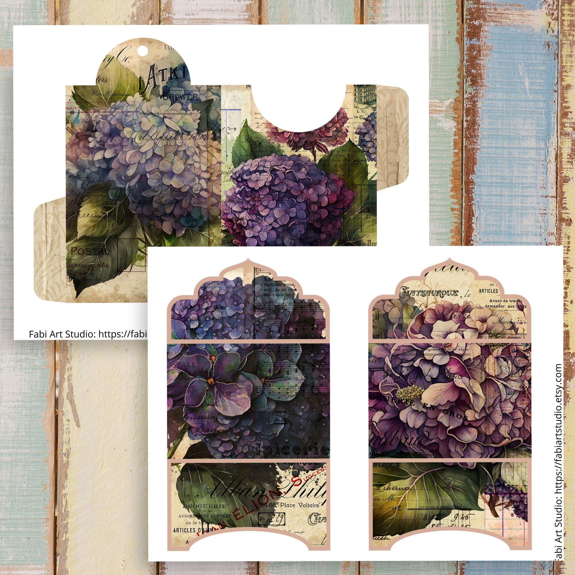 Hydrangea Junk Journal Kit I: Printable Ephemera, Tags, Cards (digital ...