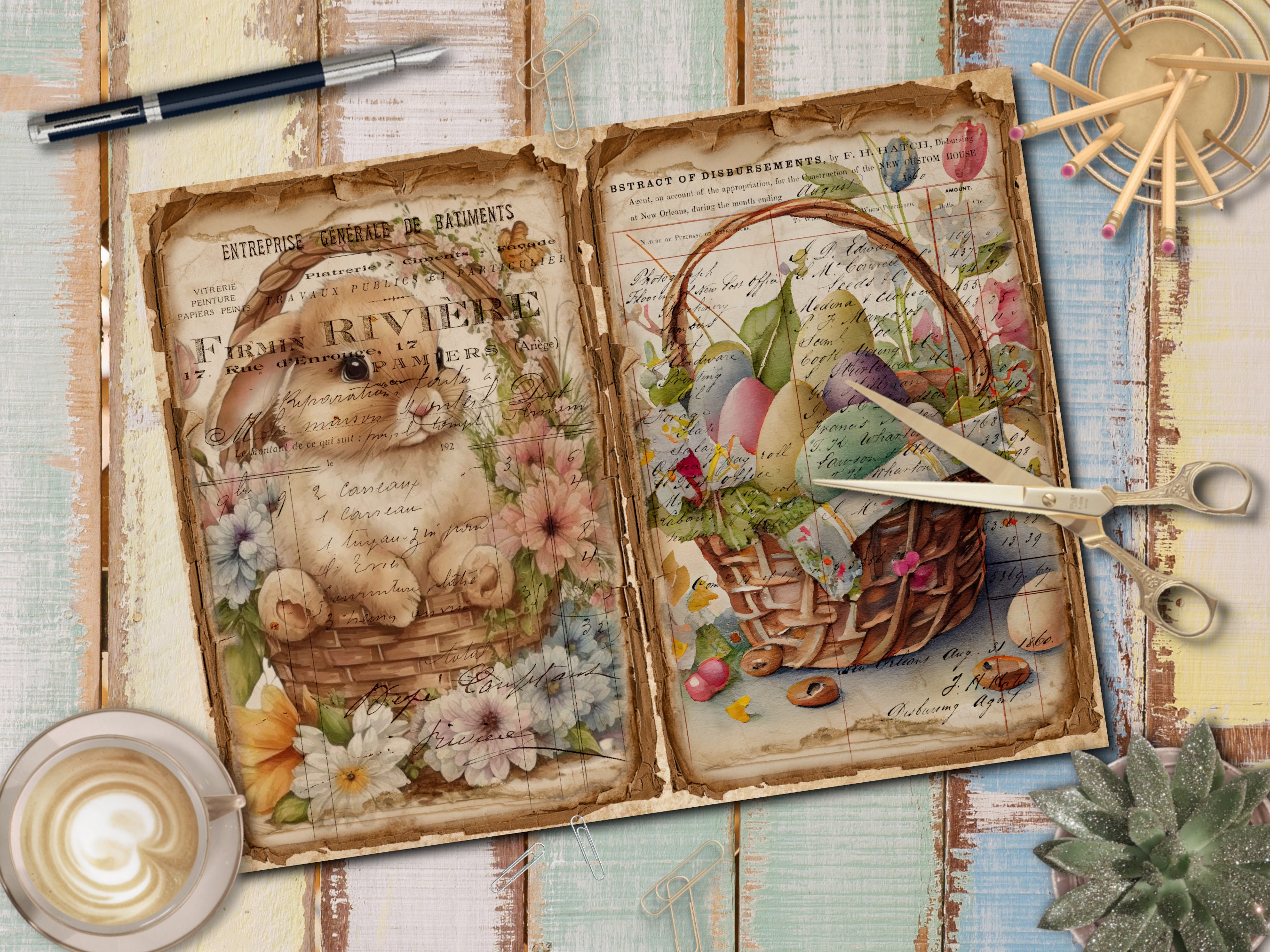 Easter Bunnies Junk Journal Kit Easter Egg Hunt Vintage Ephemera Bunny ...